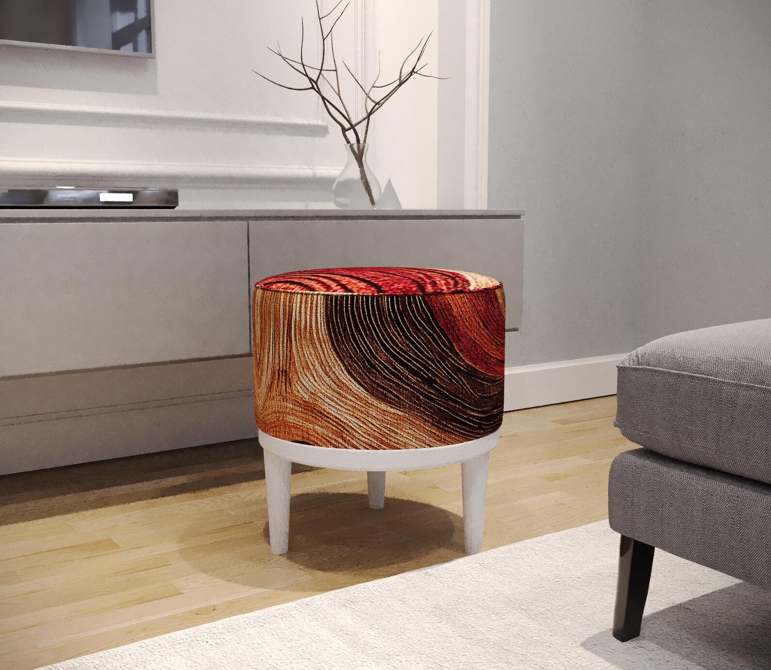Wooden Looking Pouf, Vanity Round Stool, Soft Cushined Bench, Ottoman ...