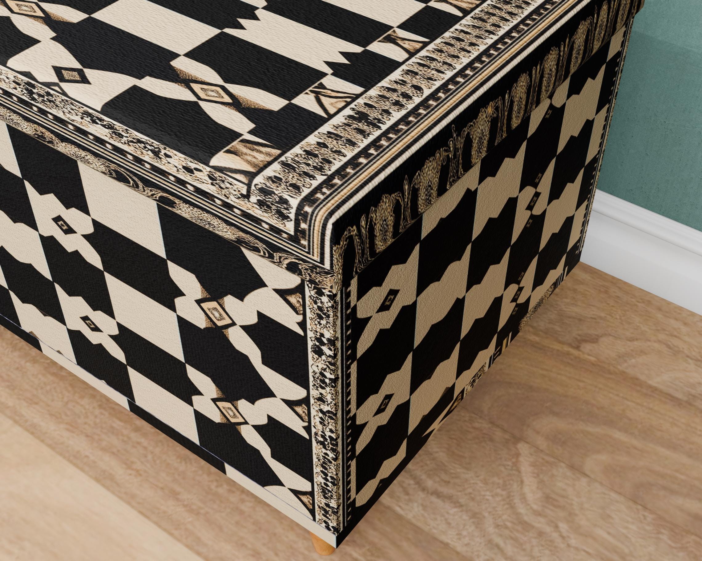 Checkers Design Bench, Gothic Storage, Victorian Style Trunk, Office ...