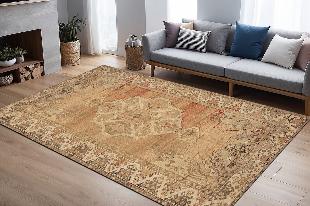 Rugs for Living Room, Distressed Rug, Ethnic Rug, Oushak Pattern Rug ...