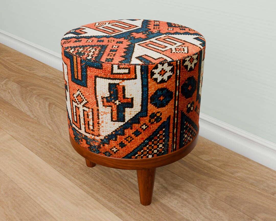 Orange Footstool, Moroccan Pouf Stool, Unique Design Bench, Durable ...
