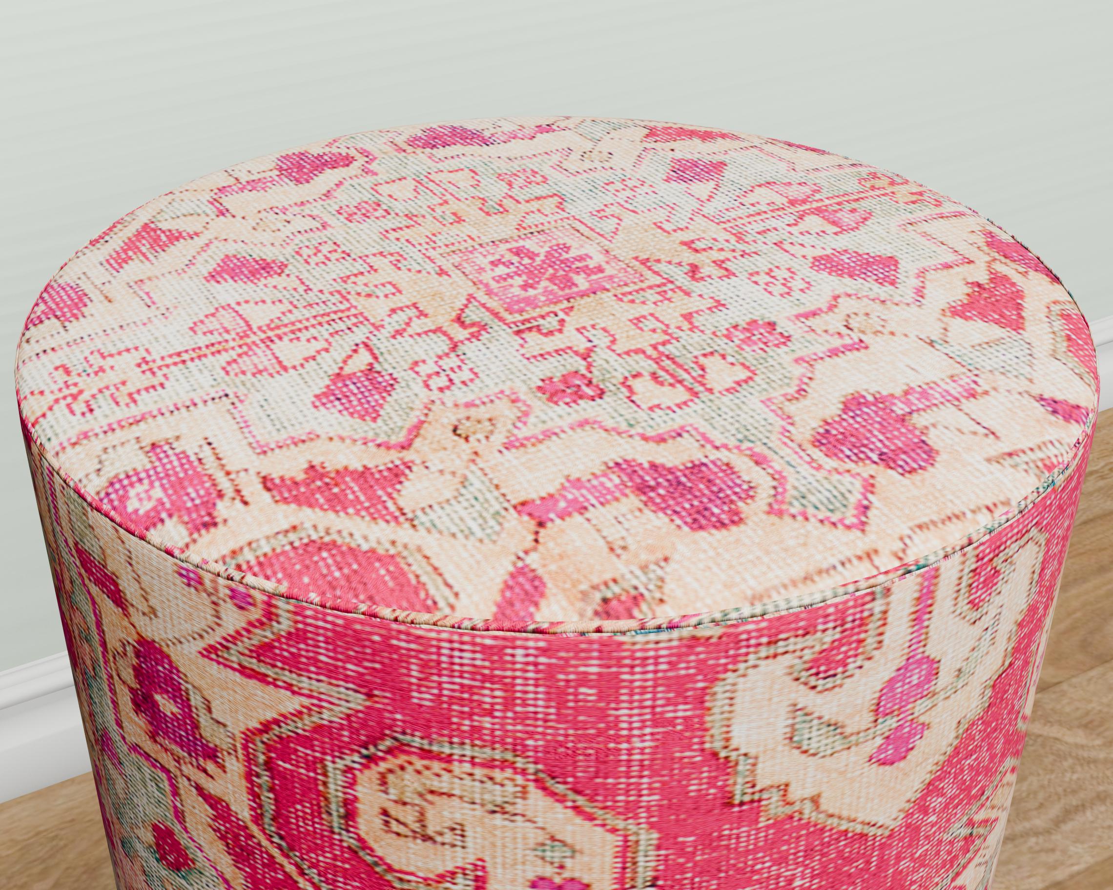 Mid Century Pouf, Soft Touch Bench, Bench Support, Wooden Round Pouf ...
