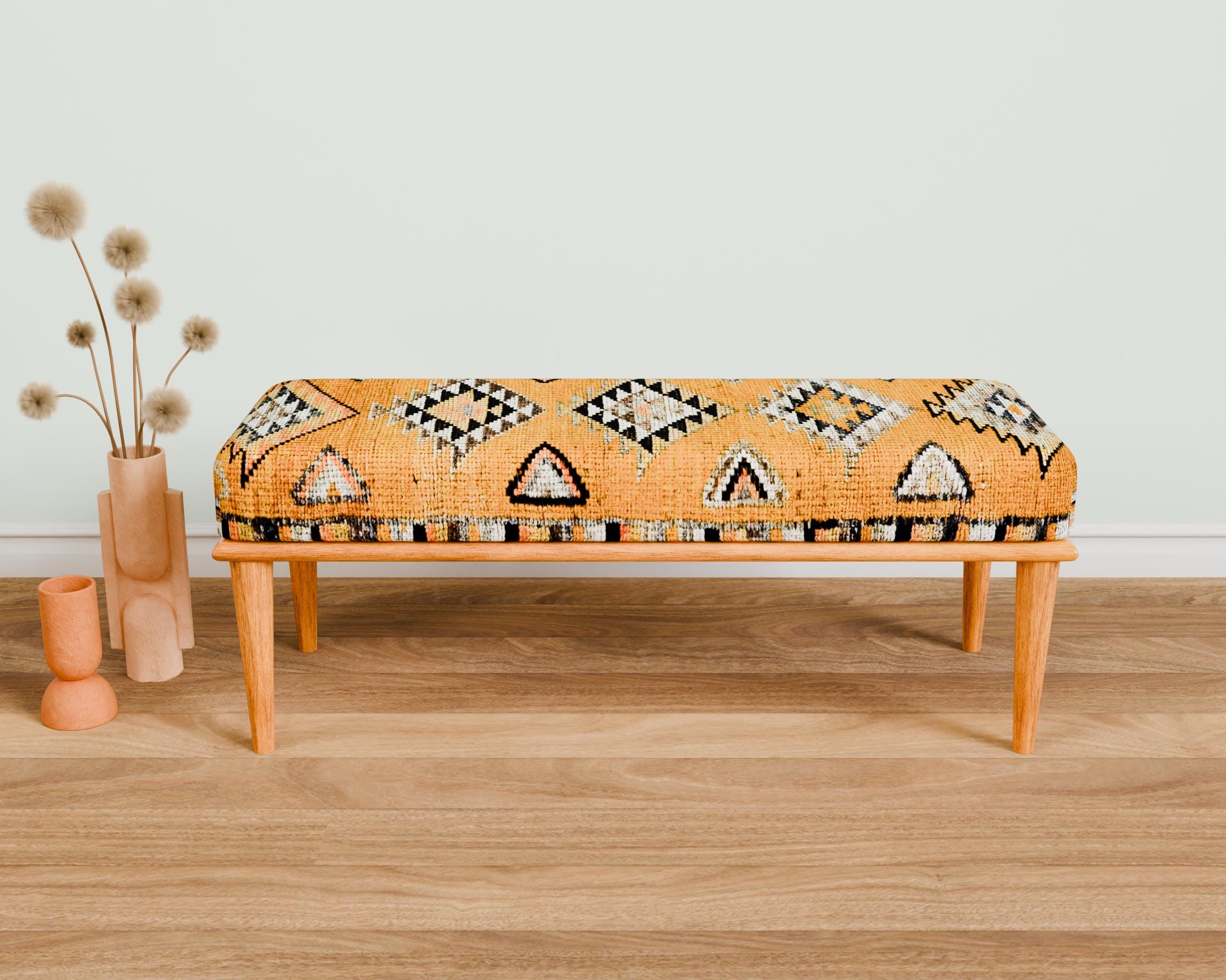 Geometric Pattern Bench, Upholstered Bench, Printed Rug Bench ...