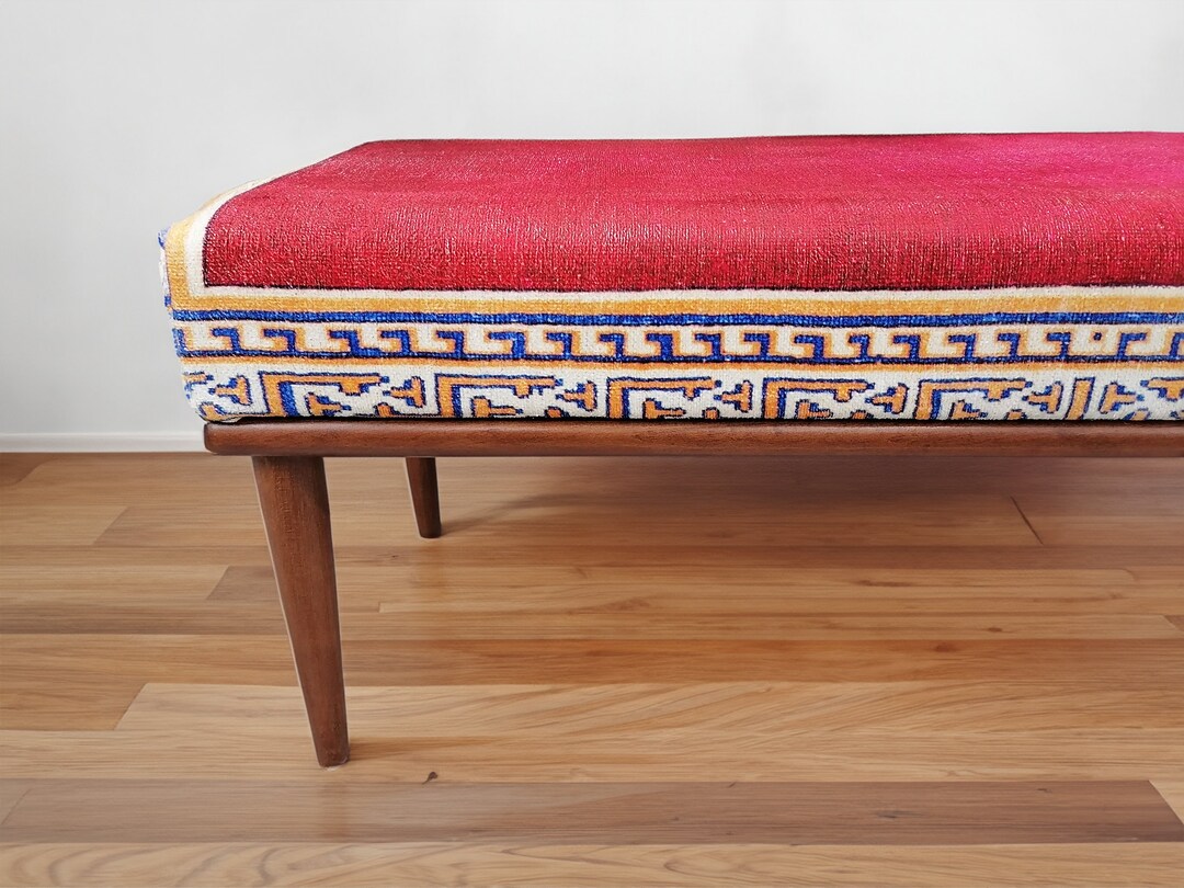 Red Ottoman Bench, Handmade Furniture, Footstool Bench, Footrest Bench ...