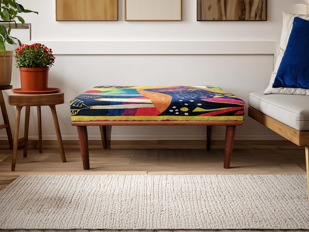 Bedroom Bench, Trippy Art Work, Thin Bench, Telephone Bench, Multicolor ...