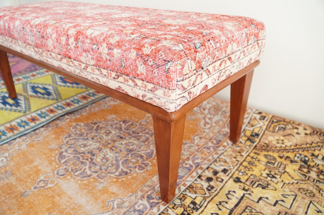 Pink Vanity Bench, Upholstered Bench, Boho Chair, Ottoman Bench ...