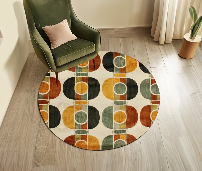 Circle Area Rug, Tiles Rug, Soft Color Rug, Handmade Rug, Bathroom Rug ...