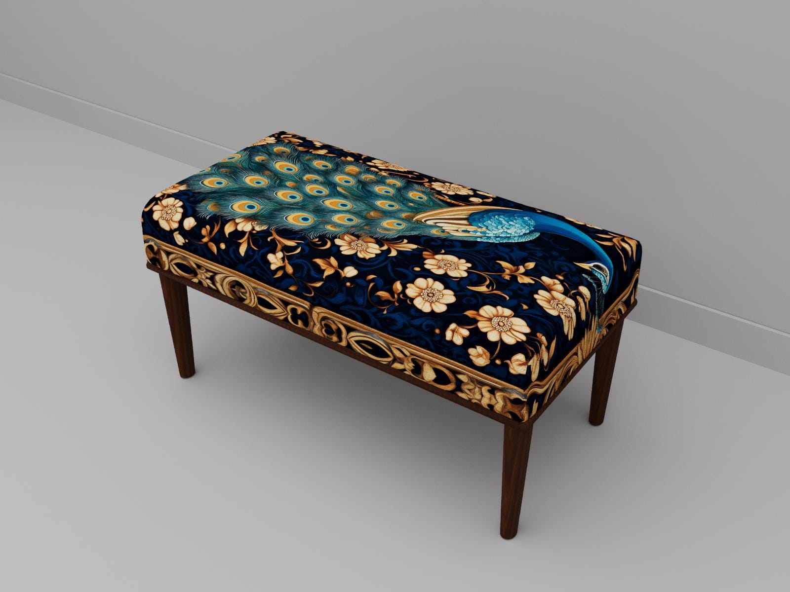 Stylish Ottoman Bench, Peacock Design Bench, Gothic Bench, Elegant ...