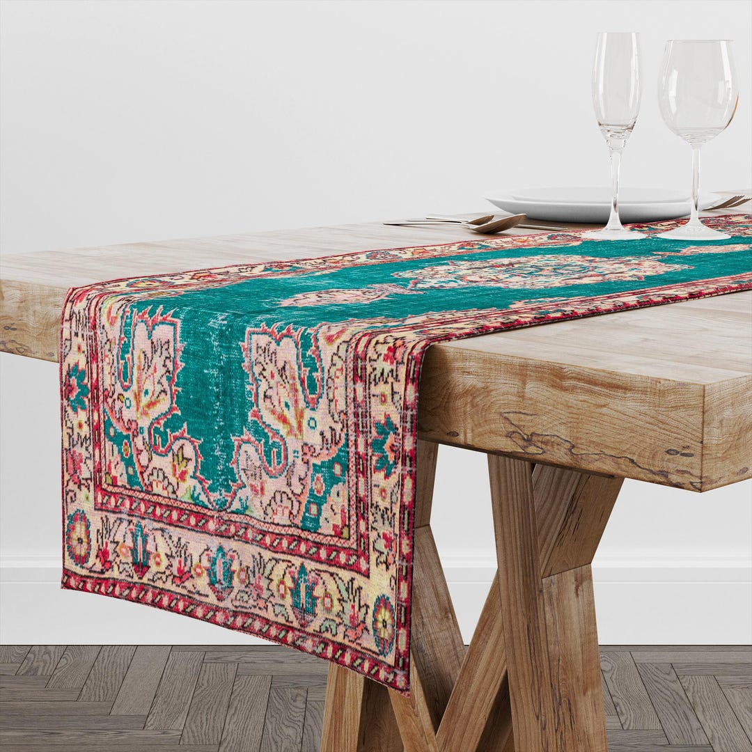 Table Accents, Teal Color Table Runner, Family Dining Runner, Oriental ...