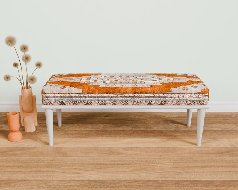 Decorative Bench, Orange Print Bench, Regular Bench, Unique Bench ...