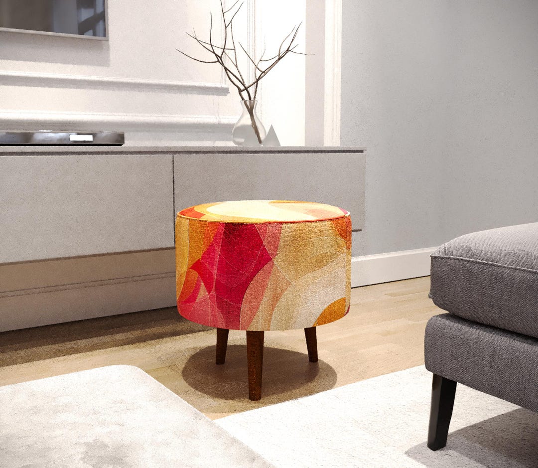 Orange Pouf Stool, Round Sofa Companion, Bench With Cushion, Nomadic ...
