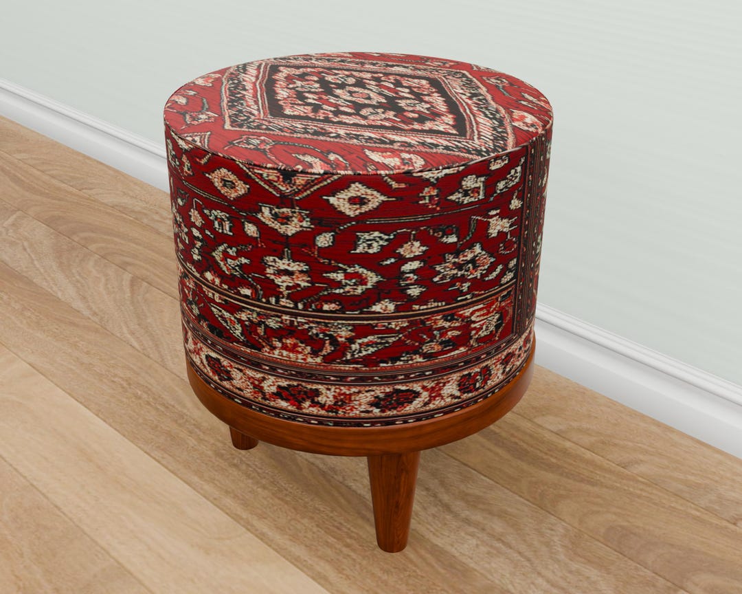 Vintage Style Pouf, Burgundy Footstool, Durable Bench, Bench Support ...