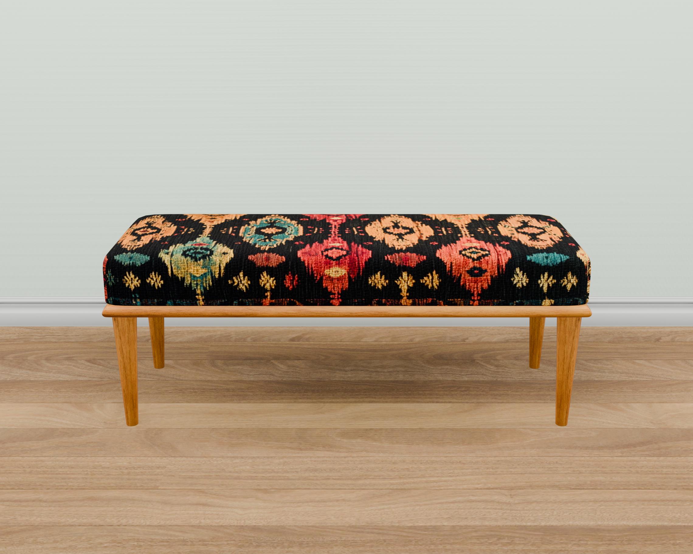 Black Ikat Tribal Bench for Bedroom | Ethnic Pattern Wood Shoe Seat | M ...