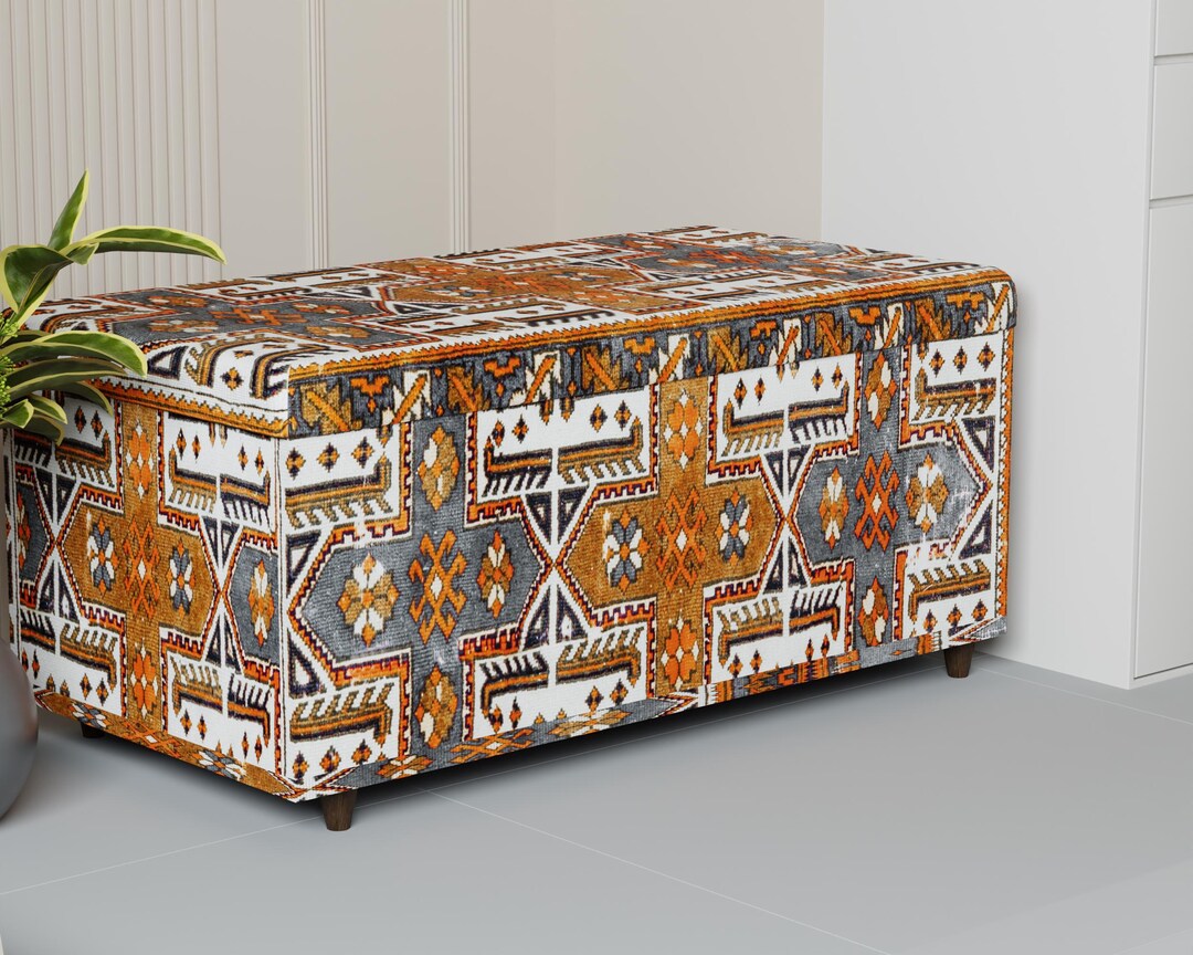 Decorative Storage Ottoman, Colorful Ethnic Pattern Bench, Bohemian ...