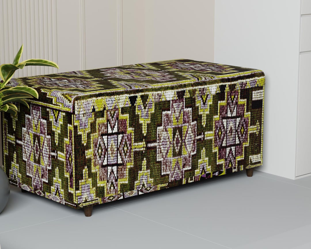 Olive Green Storage Ottoman, Rustic Ottoman Bench, Trunk for Bedroom ...
