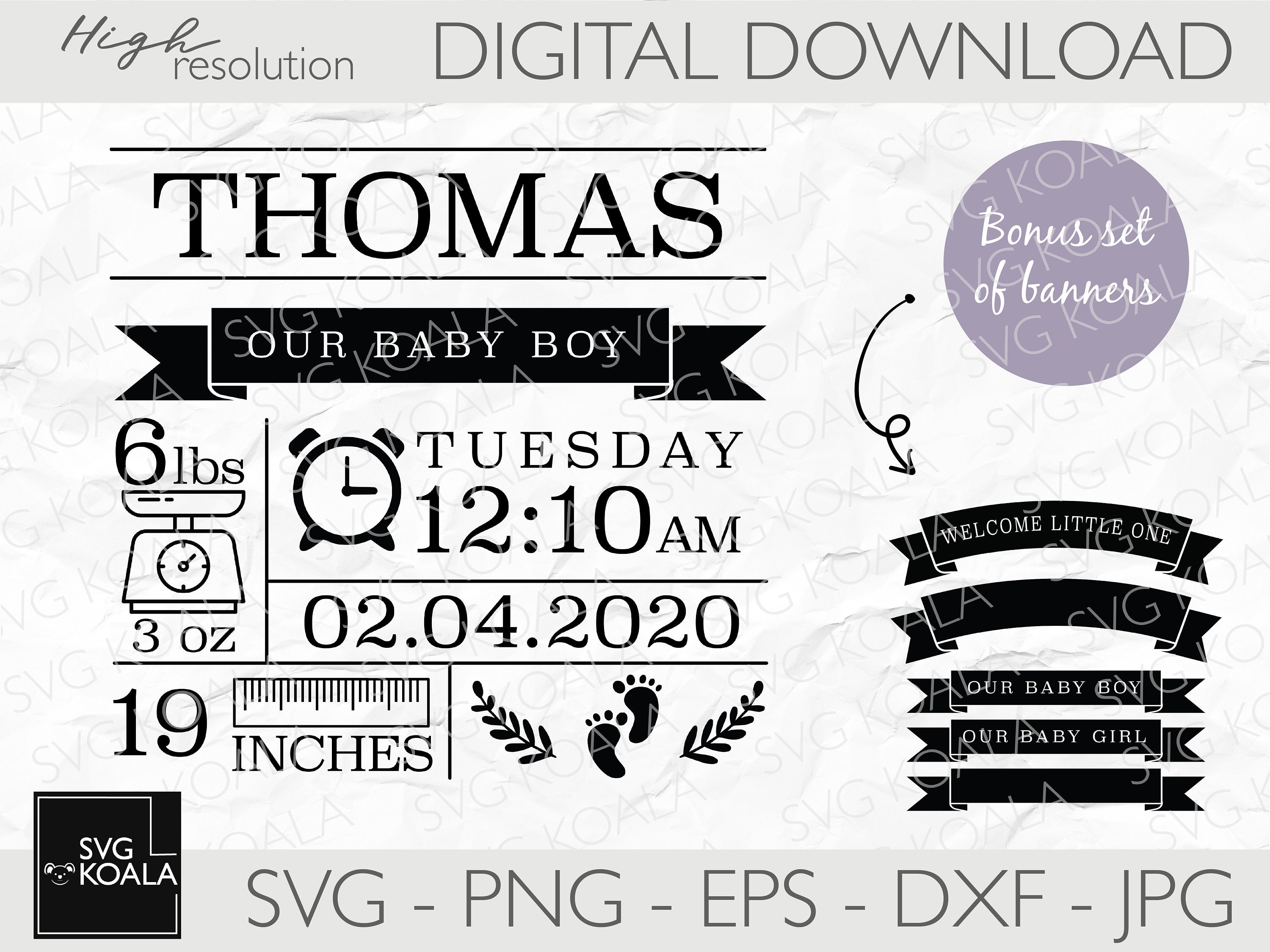 Baby Stats SVG Baby Birth Announcement Template Svg Baby Shower Svg ...