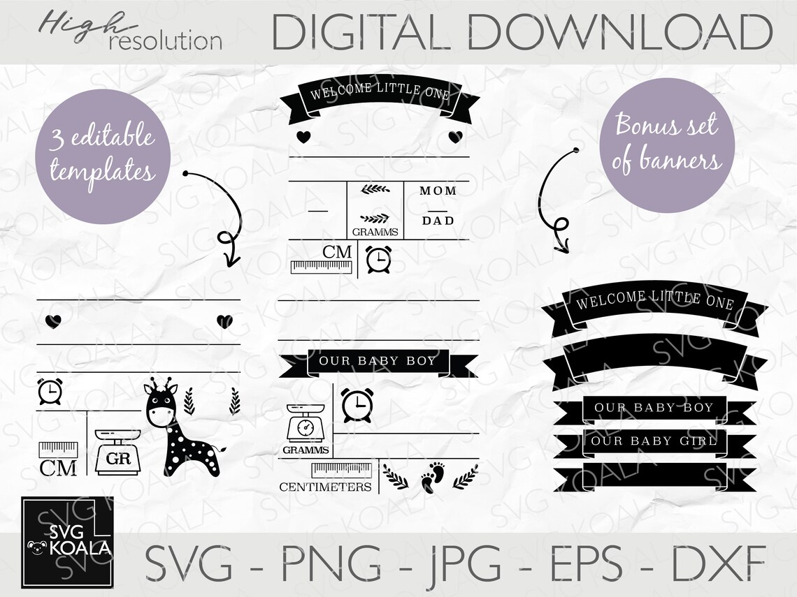 Metric Baby Stats Bundle SVG | Baby Birth Announcement Template | Baby ...