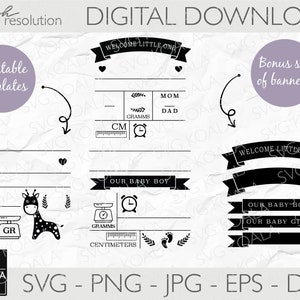 Metric Baby Stats Bundle SVG | Baby Birth Announcement Template | Baby ...