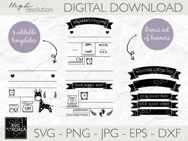Metric Baby Stats Bundle SVG | Baby Birth Announcement Template | Baby ...