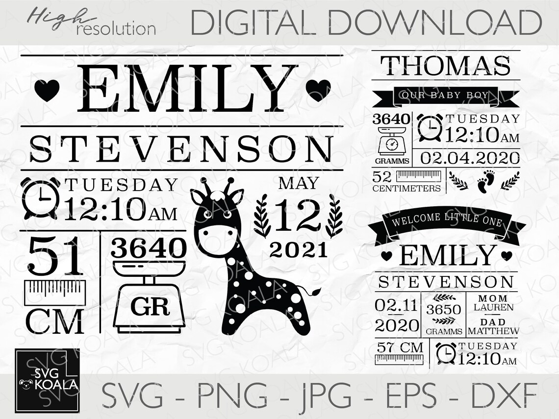 Metric Baby Stats Bundle SVG | Baby Birth Announcement Template | Baby ...