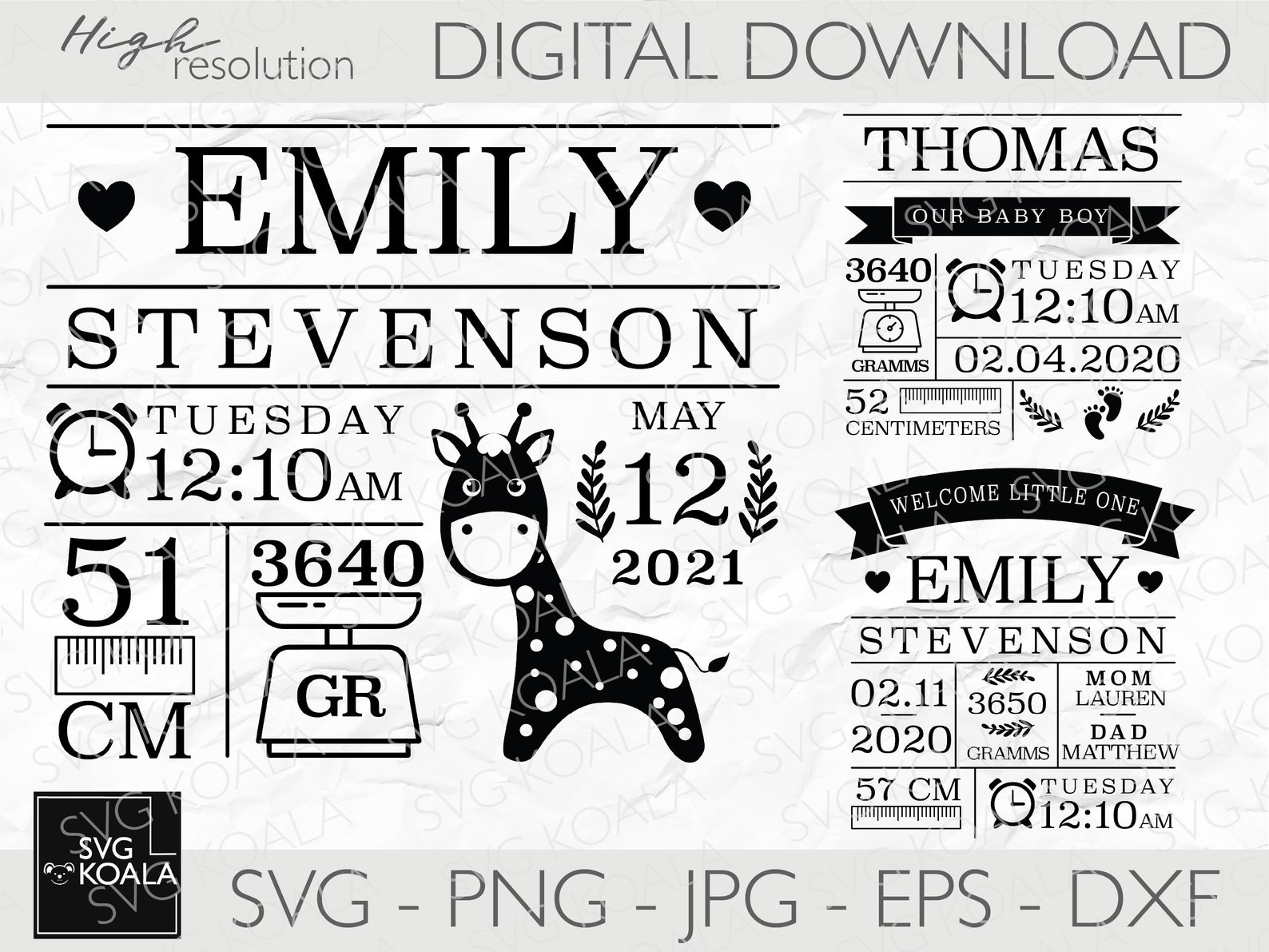 Metric Baby Stats Bundle SVG Baby Birth Announcement - Etsy