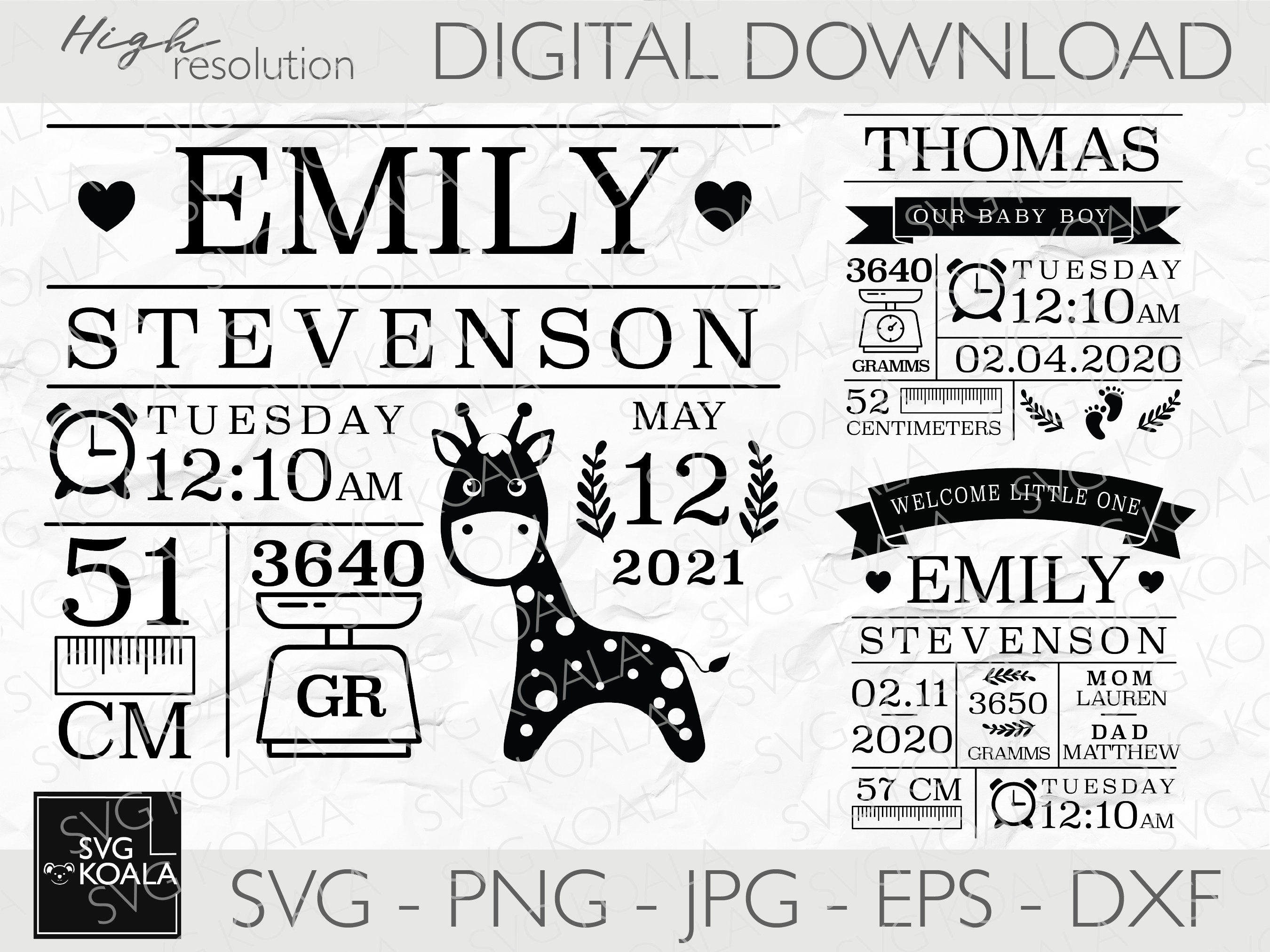Metric Baby Stats Bundle SVG Baby Birth Announcement - Etsy UK