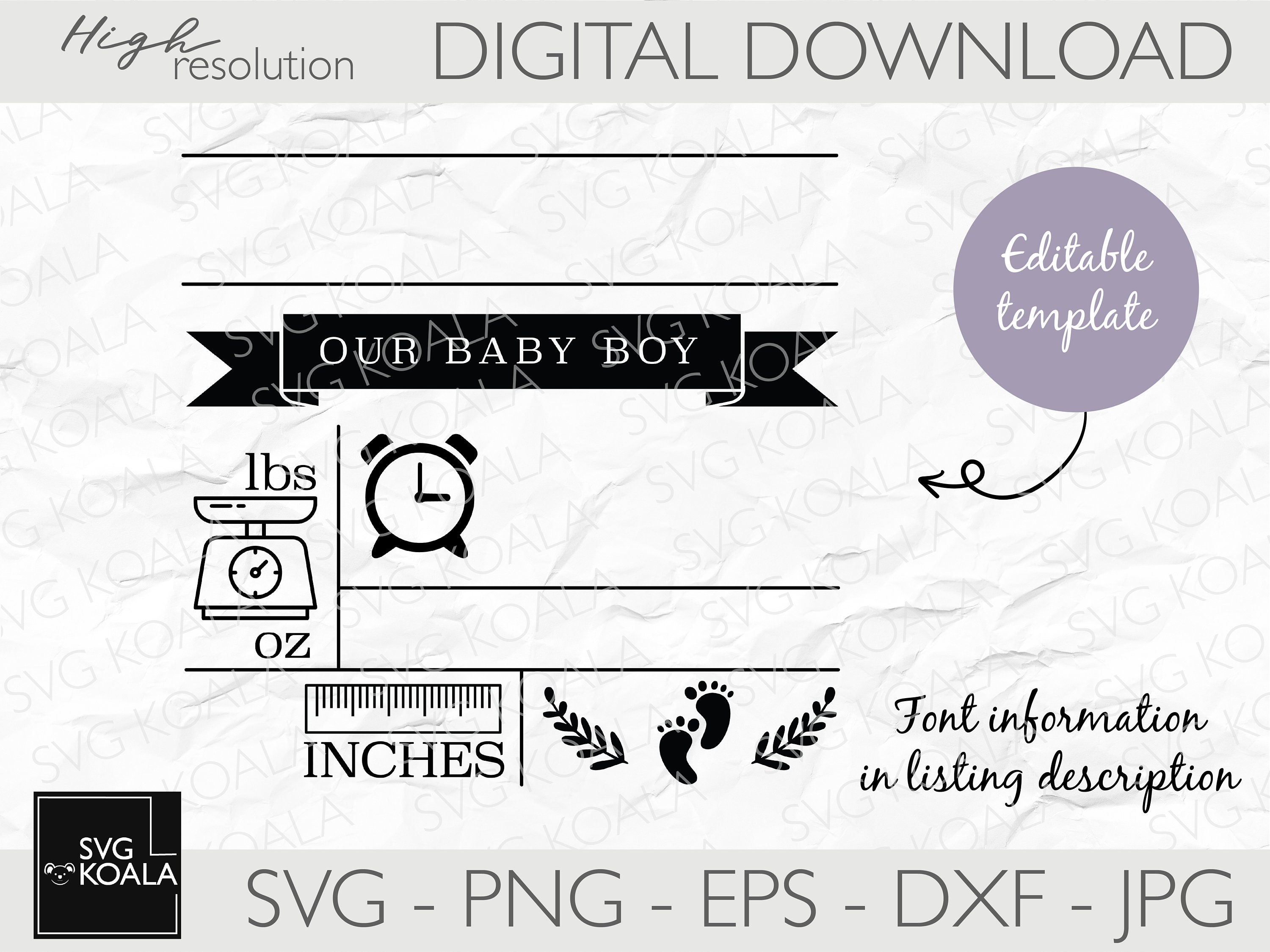 Baby Stats SVG Baby Birth Announcement Template Svg Baby Shower Svg ...