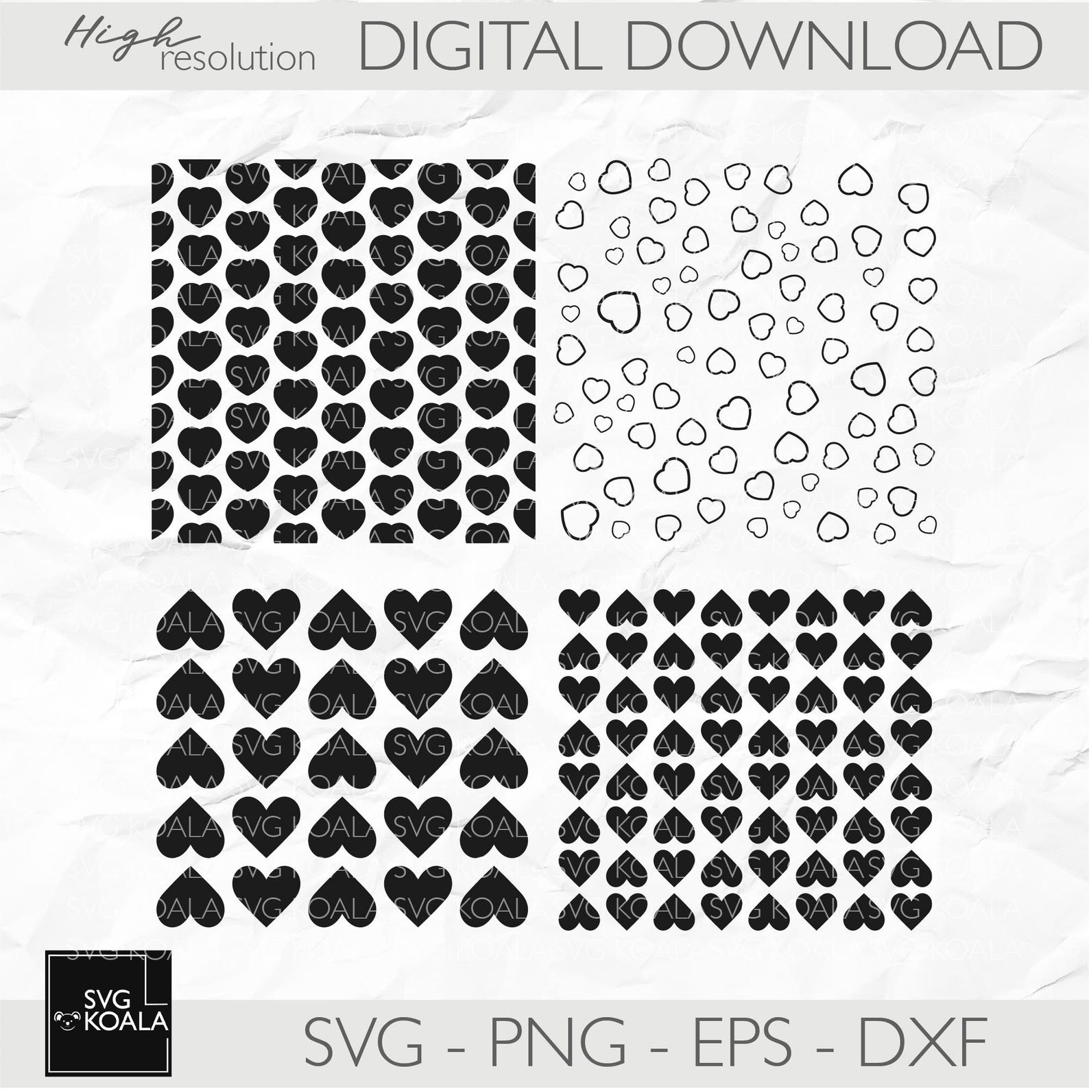 Seamless Hearts Pattern SVG Bundle | Hearts Background SVG | Seamless ...