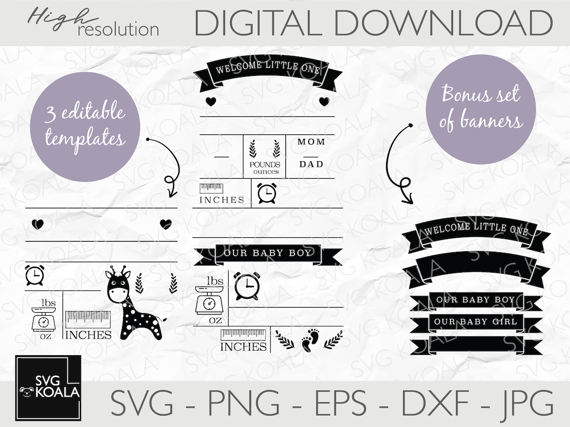 Baby Stats Bundle SVG Baby Birth Announcement Template Svg Baby Shower ...