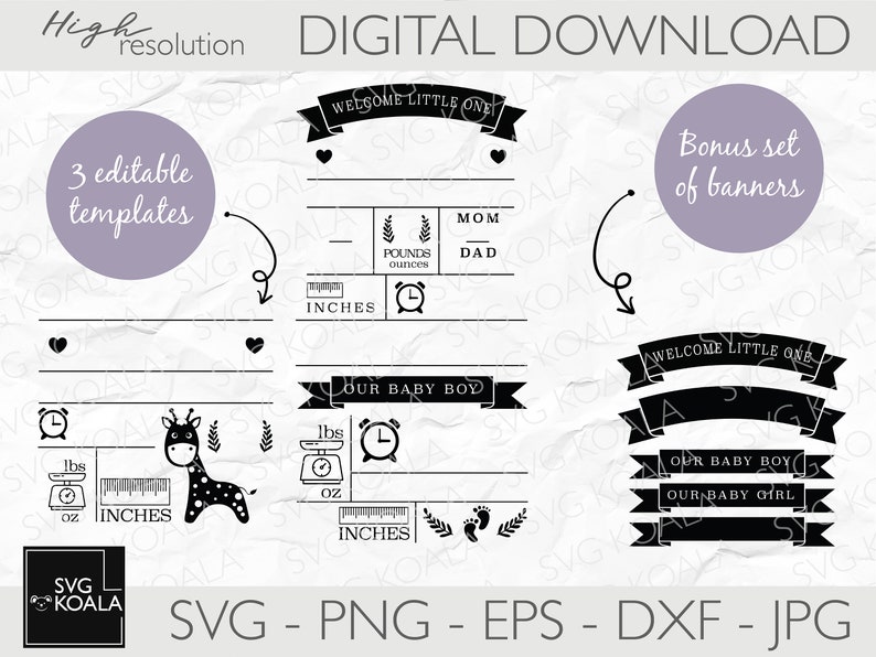 Baby Stats Bundle SVG | Baby Birth Announcement Template Svg | Baby ...