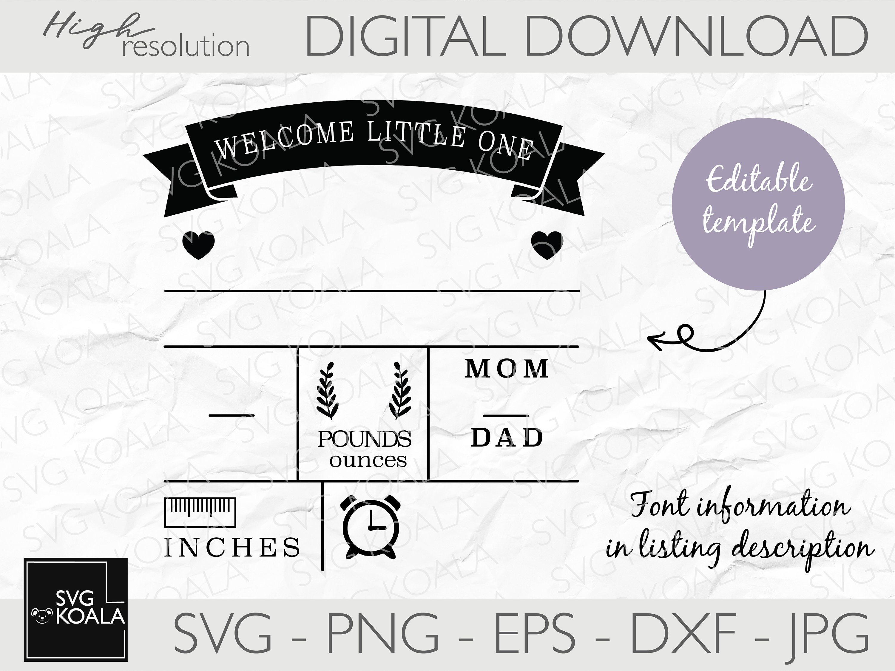 Baby Stats SVG | Baby Birth Announcement Template Svg | Baby Shower Svg ...