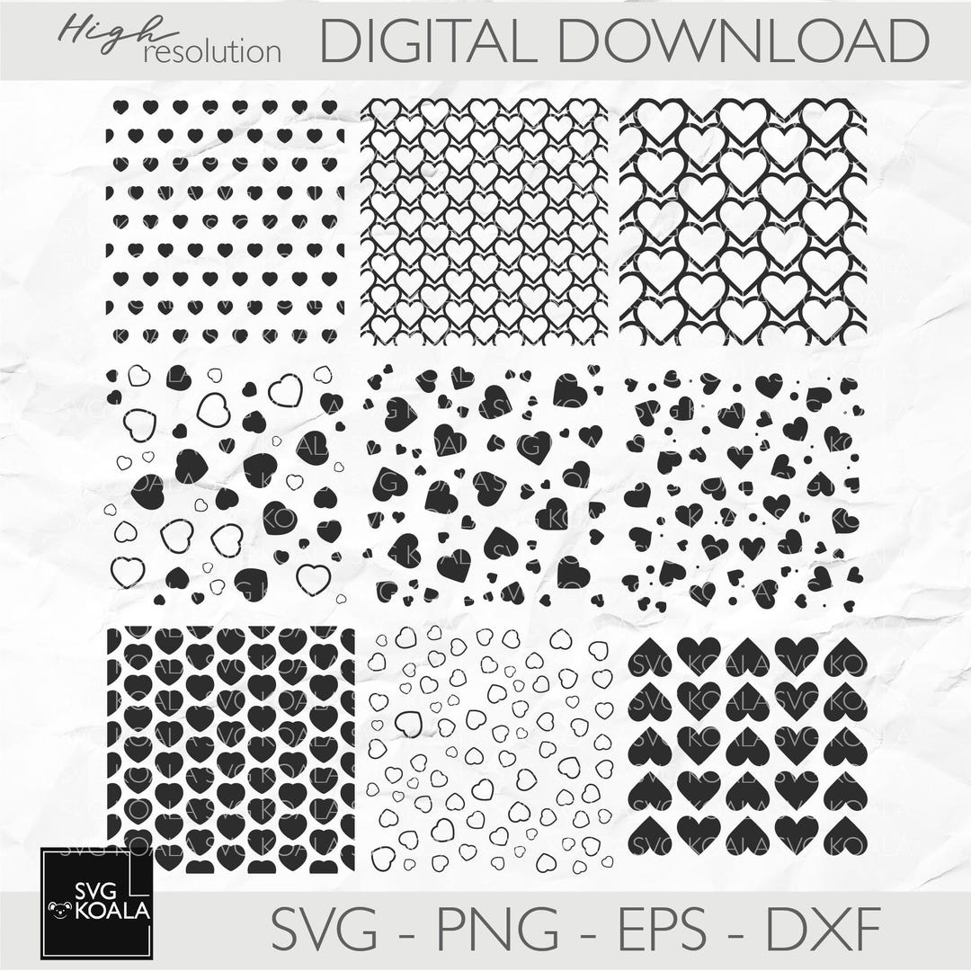 Seamless Hearts Pattern SVG Bundle | Hearts Background SVG | Seamless ...