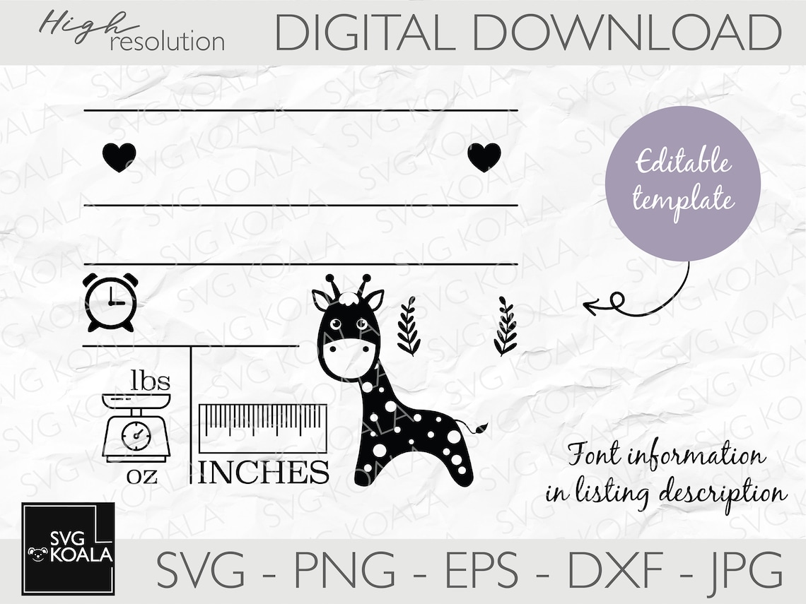 Baby Stats SVG Baby Birth Announcement Template Svg Baby Shower Svg ...