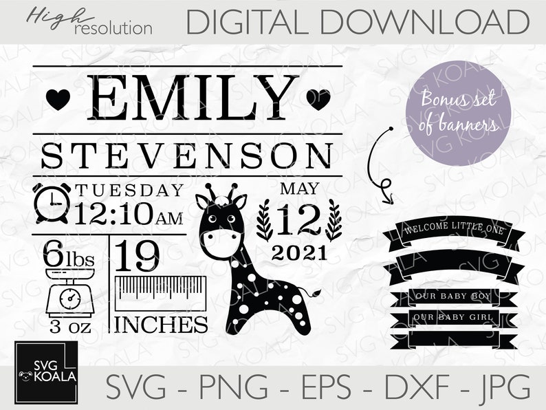 Baby Stats SVG | Baby Birth Announcement Template Svg | Baby Shower Svg ...