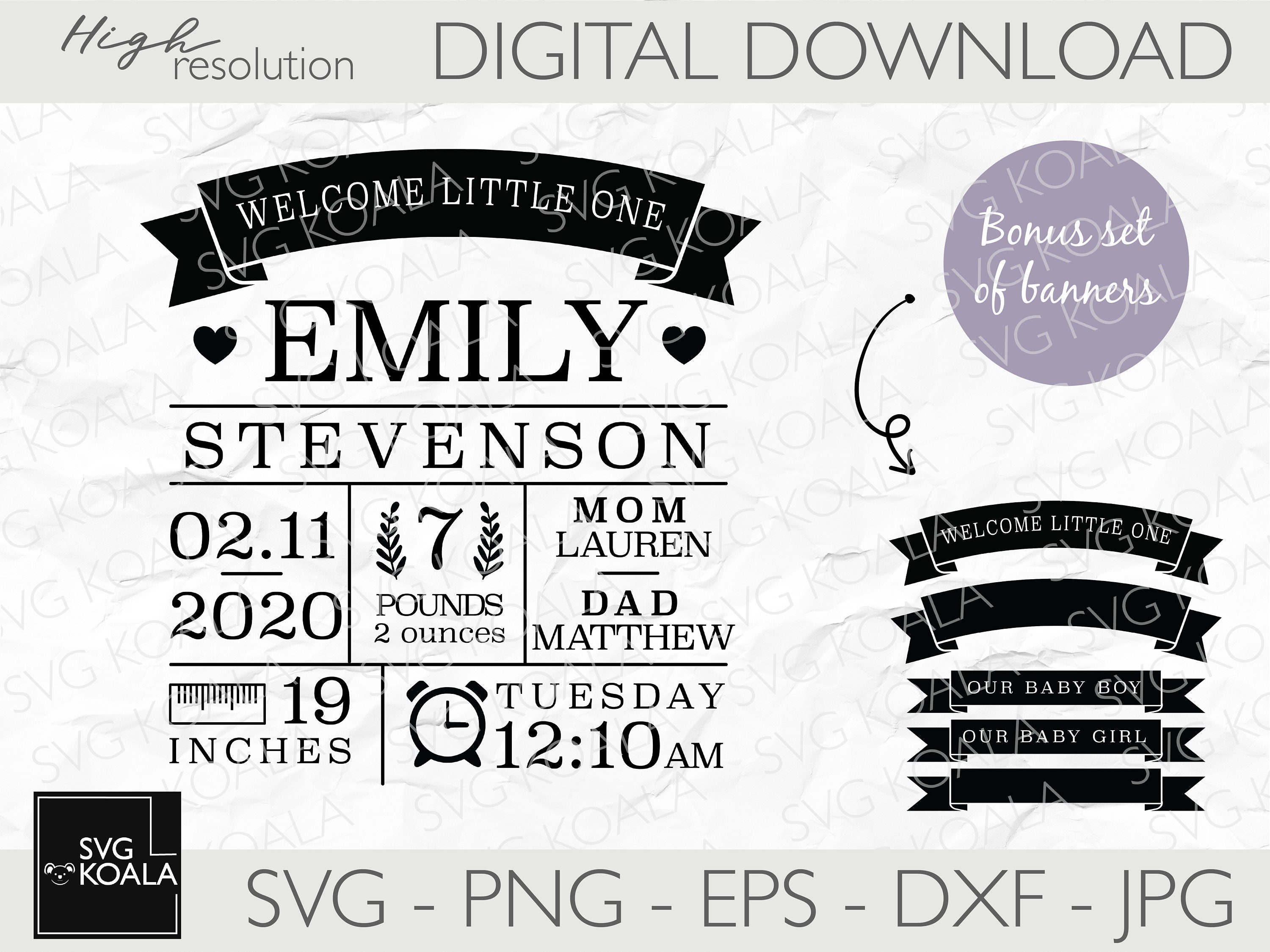 Baby Stats SVG | Baby Birth Announcement Template Svg | Baby Shower Svg ...