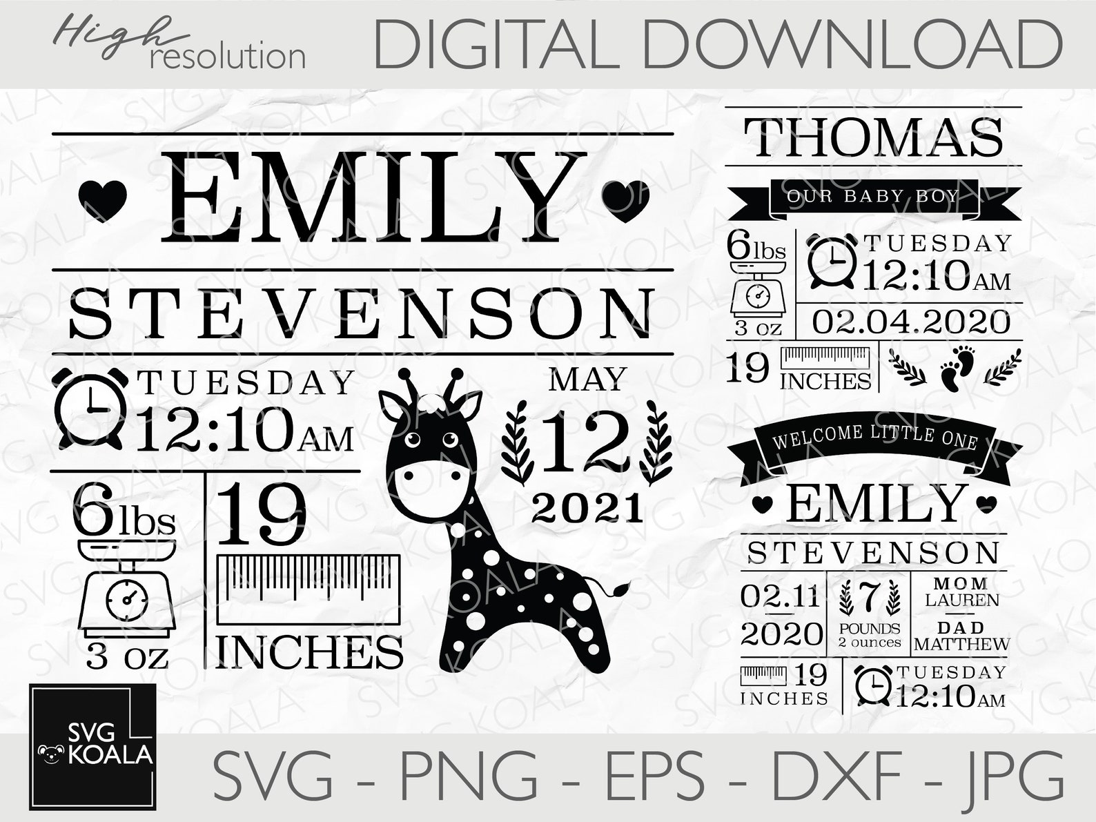 Baby Stats Bundle SVG | Baby Birth Announcement Template Svg | Baby ...