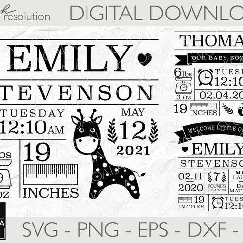 Baby Stats Bundle SVG Baby Birth Announcement Template Svg - Etsy
