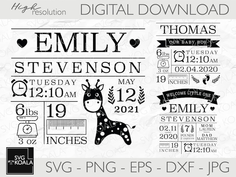 Baby Stats Bundle SVG | Baby Birth Announcement Template Svg | Baby ...