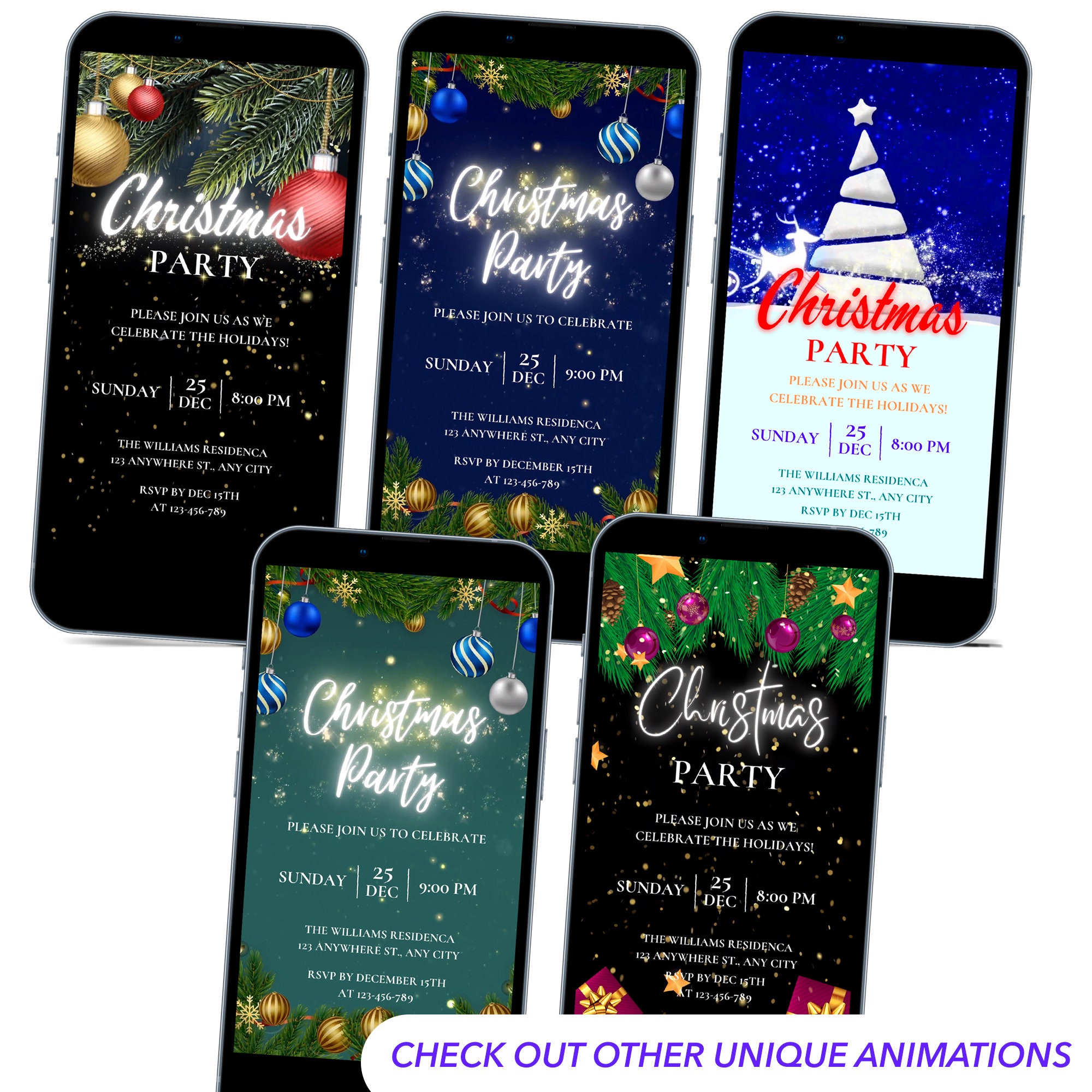 Digital Christmas Party Invitation, Red Christmas Announcement, Video ...