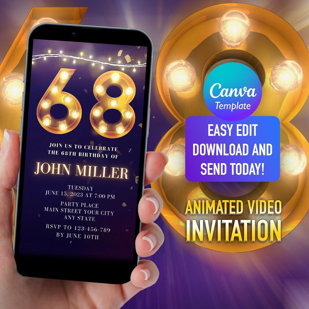 68th Birthday Party Invitation, Phone Invitation for Men, Sixty Eighth ...