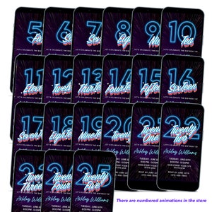 10th Birthday Invitation, Blue Neon Digital Invitation, Text Party ...