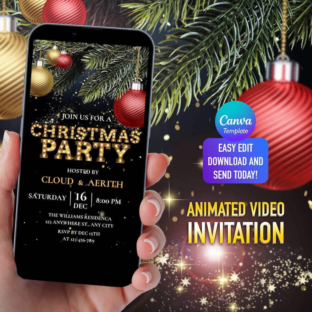 Digital Christmas Party Invitation, Christmas Announcement, Video ...