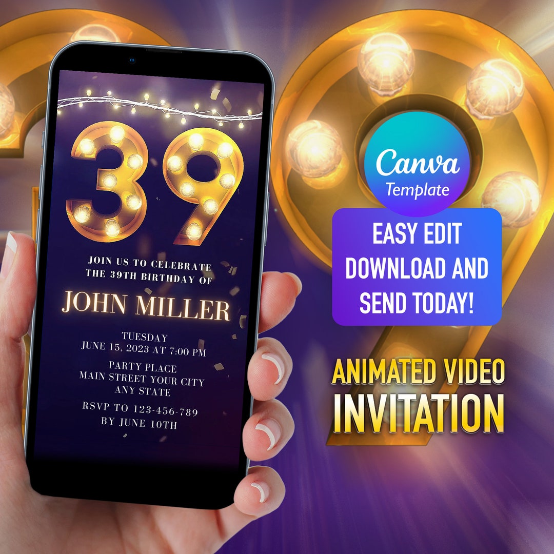 39th Birthday Party Invitation, Phone Invitation for Men, Thirty Ninth ...