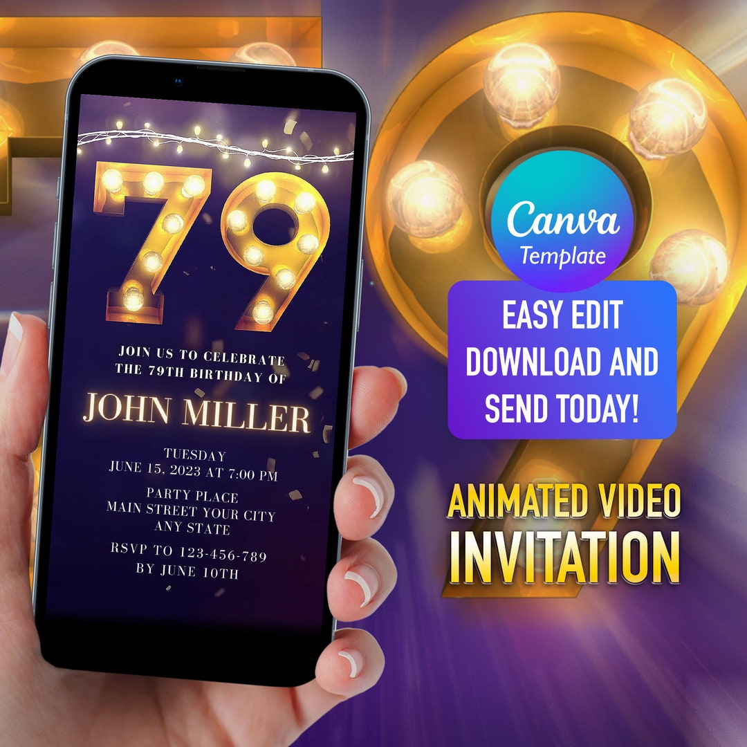 79th Birthday Party Invitation, Phone Invitation for Men, Seventy Nine ...