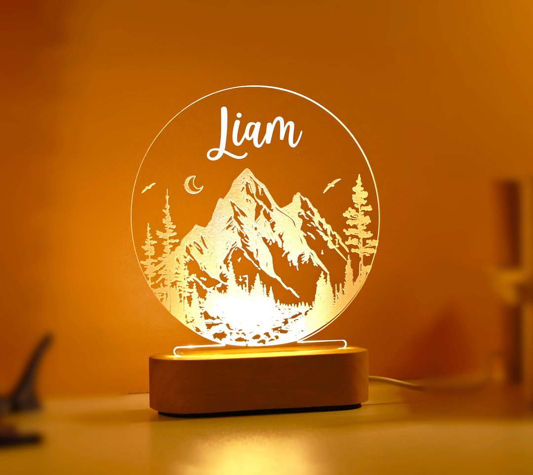 Personalized Mountain Forest Shadow, Mountain Light, Custom Name Light ...