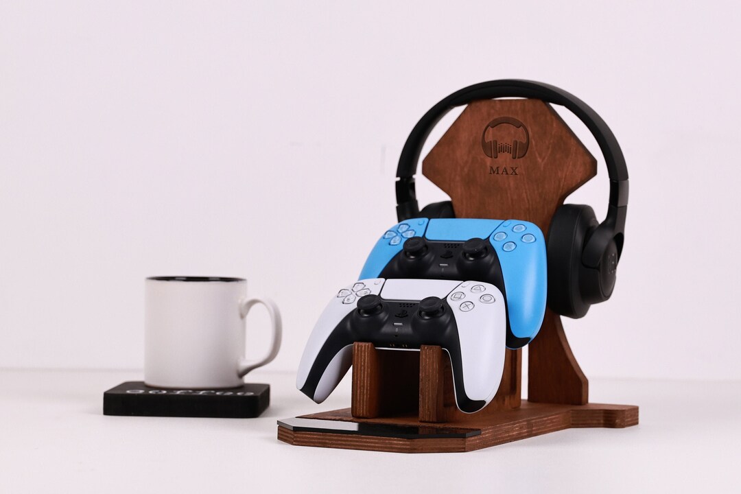 Custom Wooden Controller and Headset Stand Gift - Gamer Room Decor ...