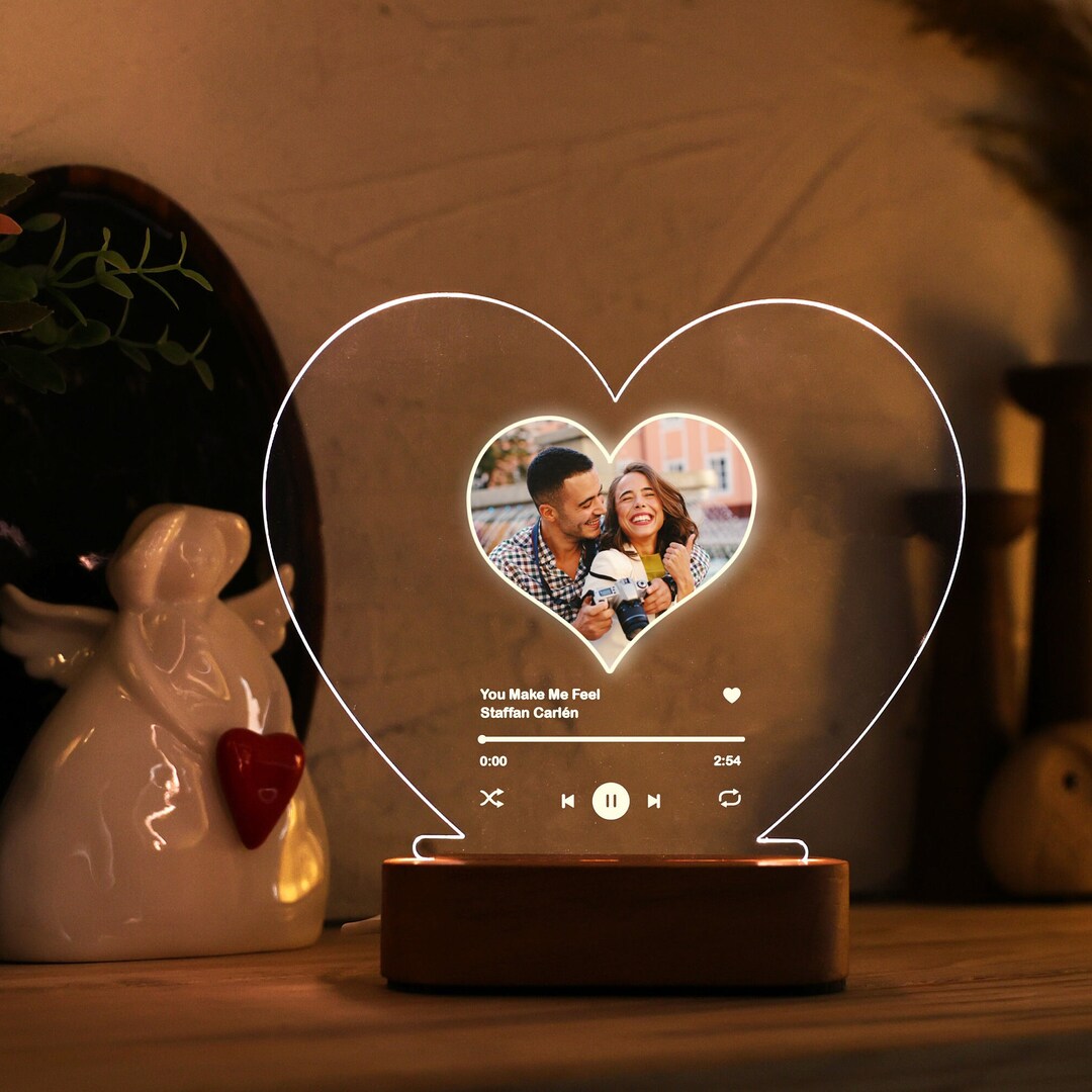Custom Photo Gift Custom Heart Photo Night Light Personalized Gift for Him Custom Music Plaque ...