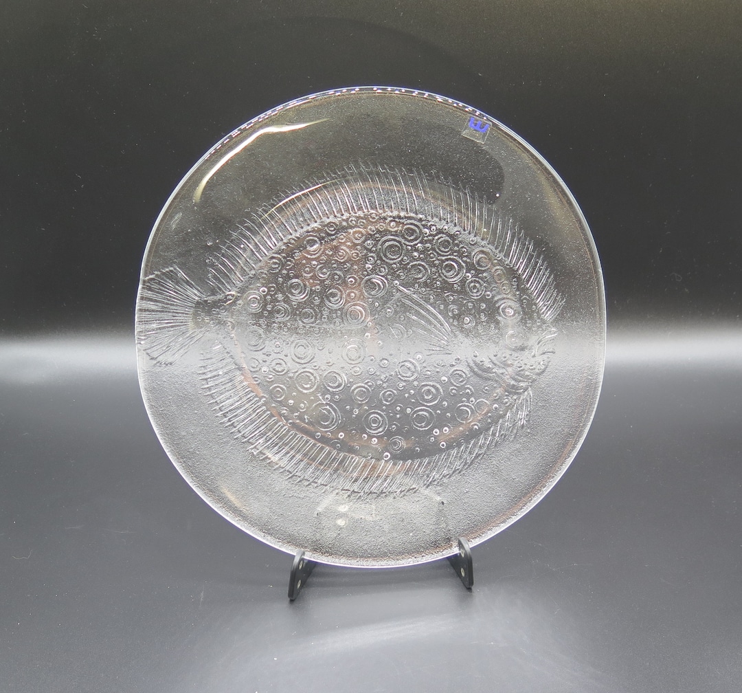 Vintage Kosta Boda Glass Party Flounder Dinner Plate Embossed Fish ...