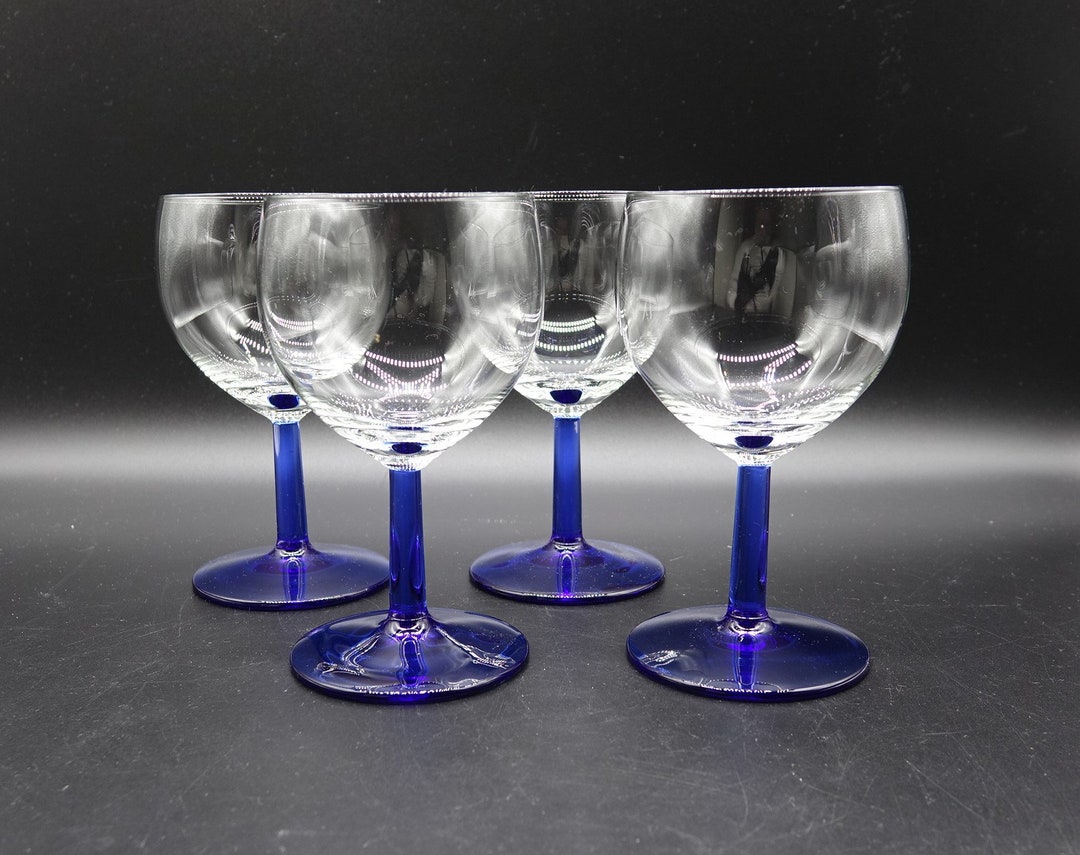 Set of 6 France Luminarc Blue Stemmed Wine Glasses. Glasses Made in ...
