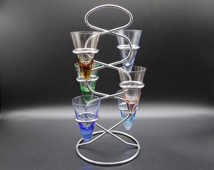 Set of 6 Vintage Liquor / Sherry / Vodka Glasses With on a Metall Stand ...