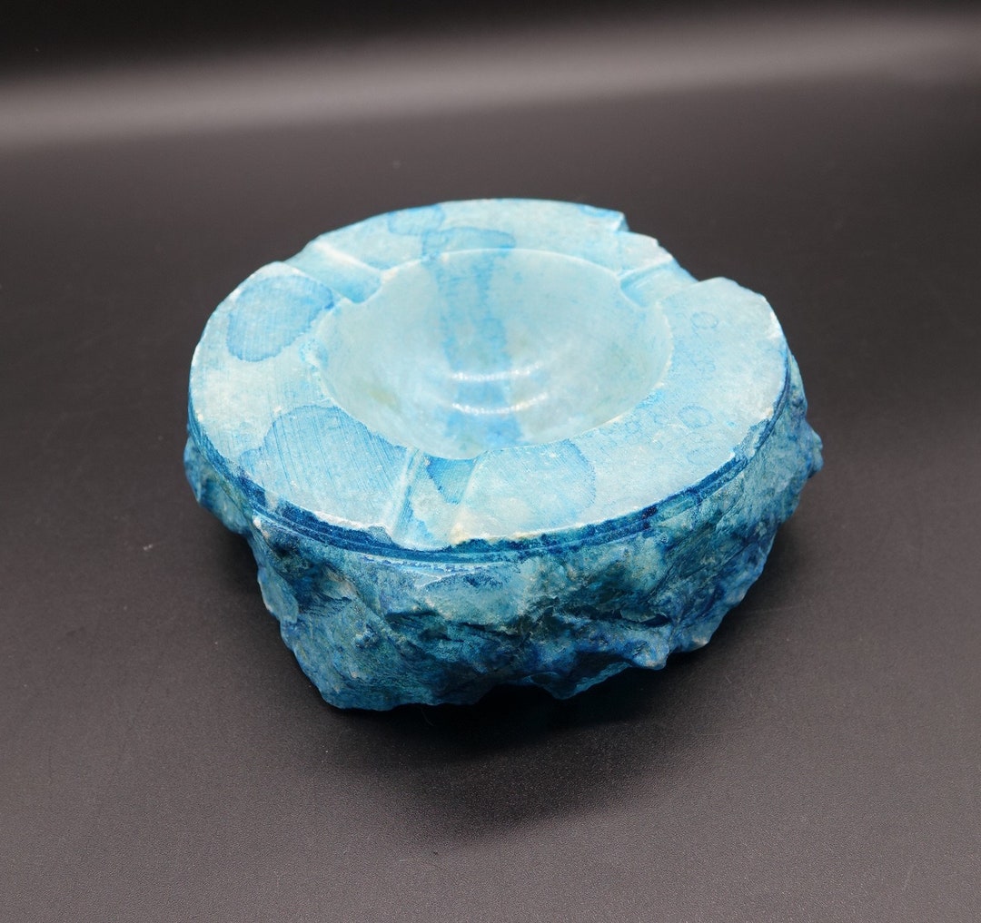 Vintage Blue Onyx Stone / Blue Mineral Stone Ashtray, Sanded on Top but ...